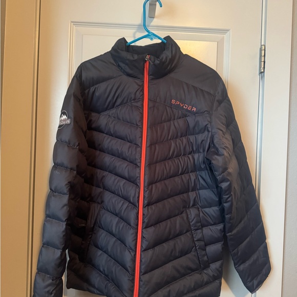 Spyder | Jackets & Coats | Spyder Mens Down Black Jacket With Red Logo ...